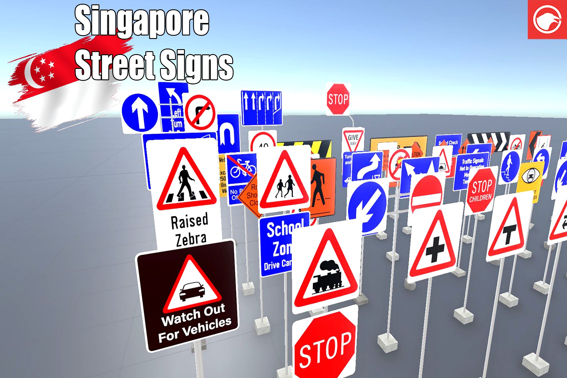 Singapore Street Signs 3d model