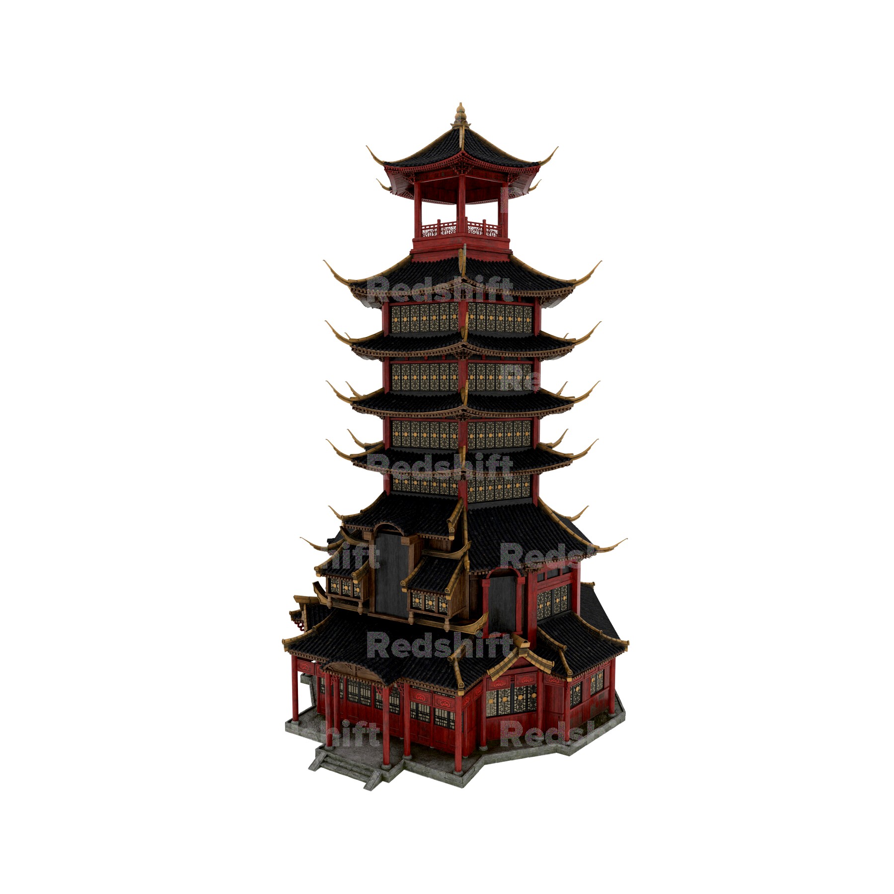Chinese style ancient architecture tower J 3d model