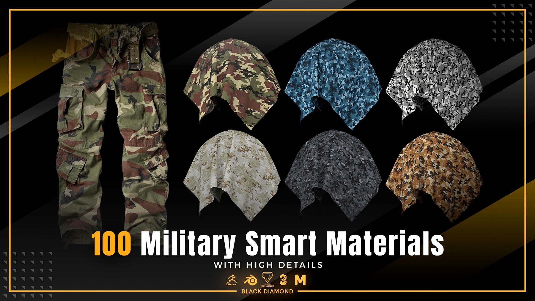 100 Military Fabric Smart Materials with high details 3d model