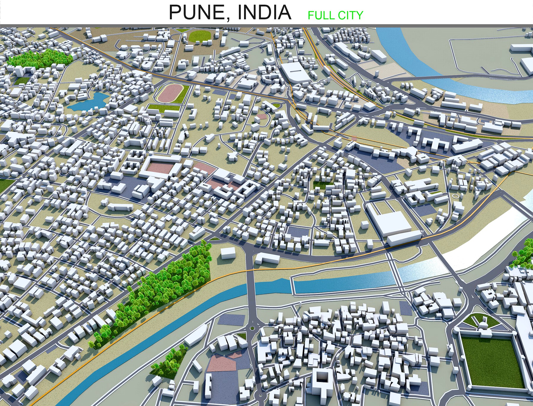 Pune city India 3d model 50km