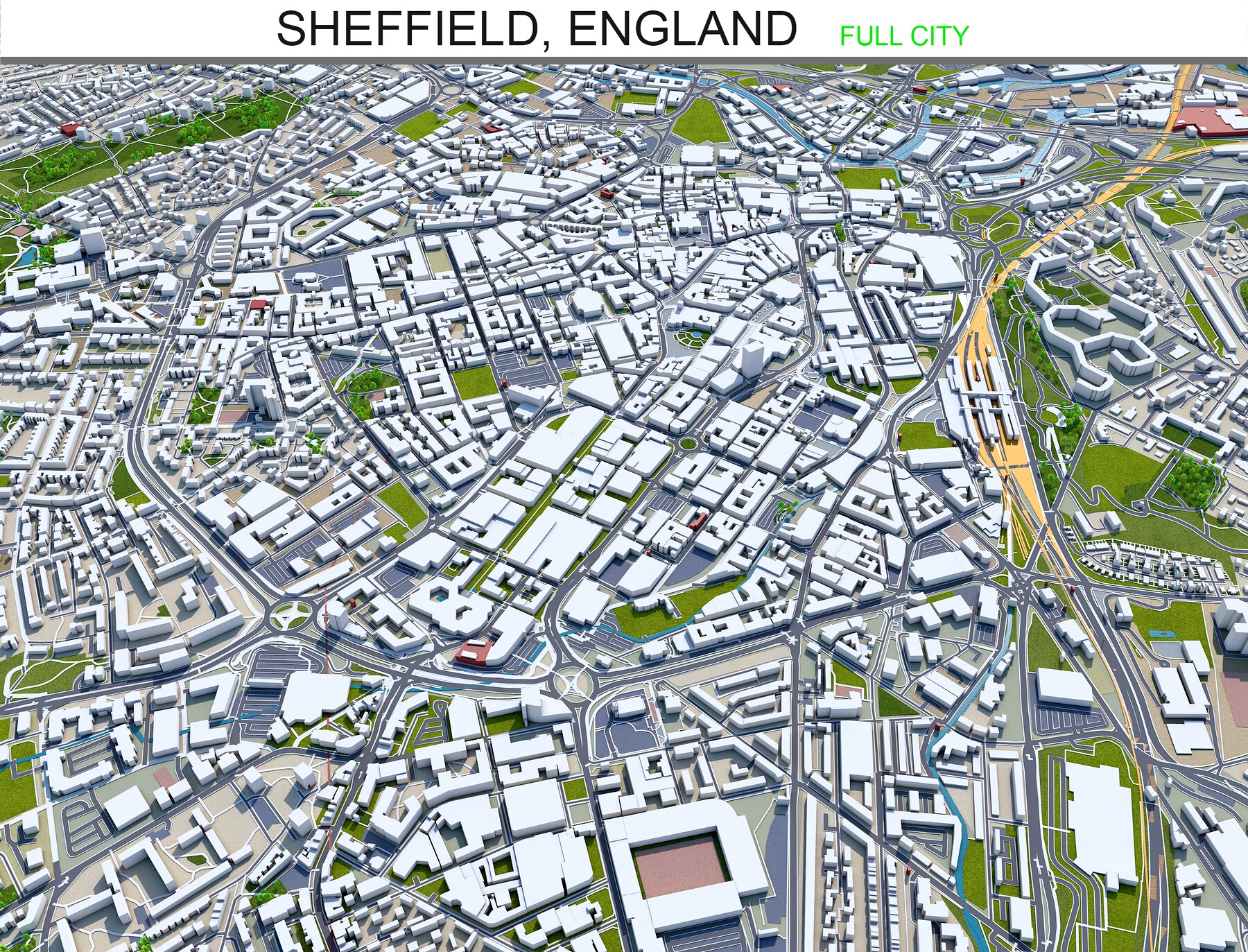 Sheffield city England 3d model 40km
