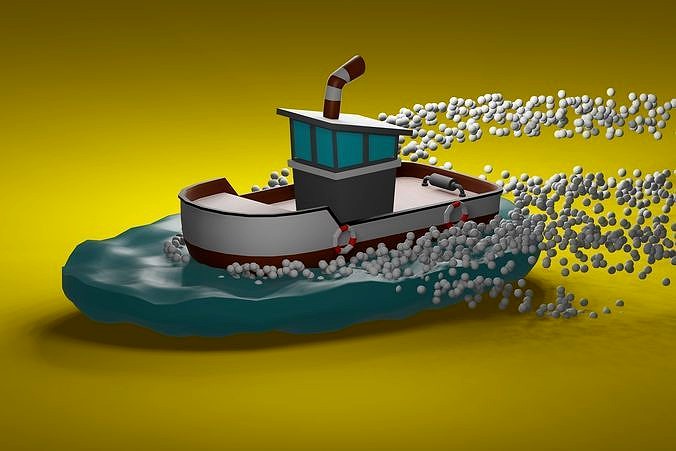 3D ship low poly animated model