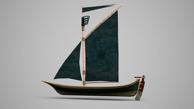 Medieval ancient small sailboat 3d model