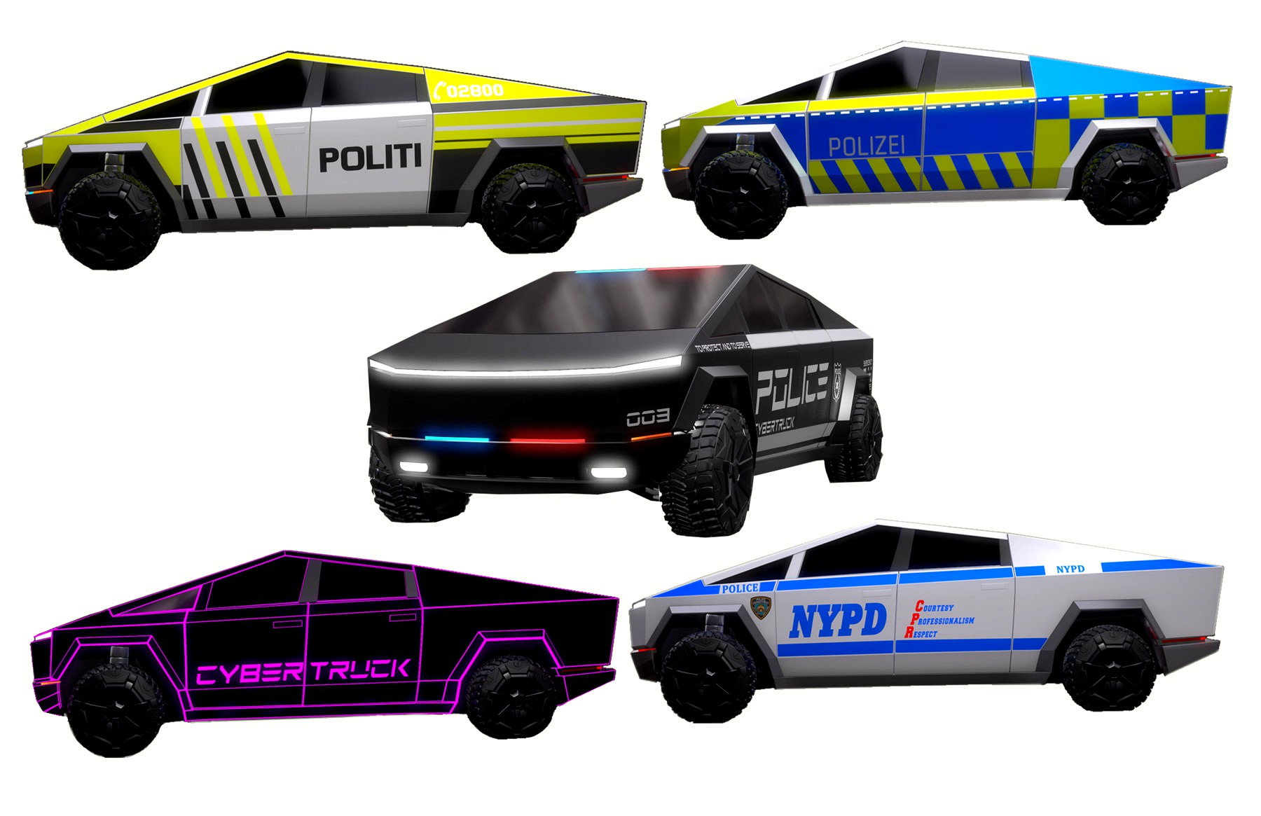 Tesla Cybertruck Police Pack 5 assets 3d model