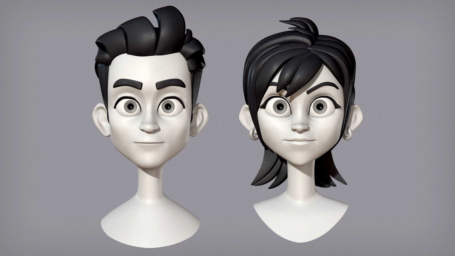 Male and female cartoon characters base mesh 3d model