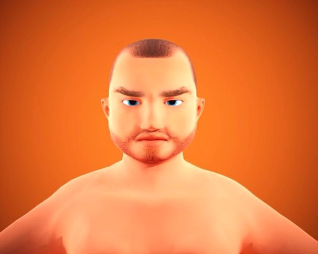 Cartoon rigged fat man character 3d model