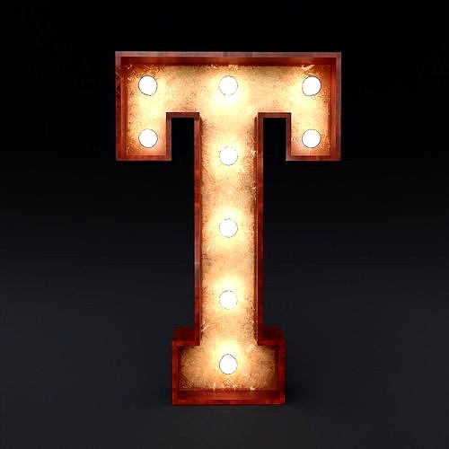 Marquee letter T wooden glow sign 3dmodel