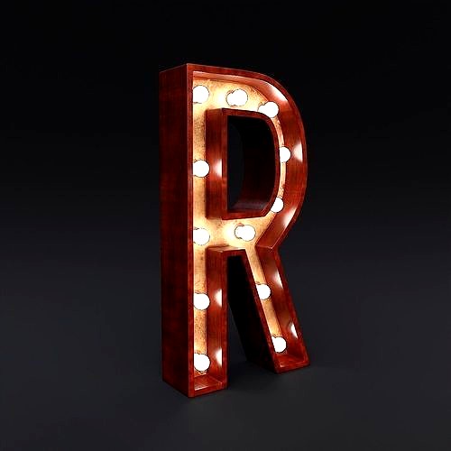 Marquee letter R light bulb wooden glow sign 3dmodel