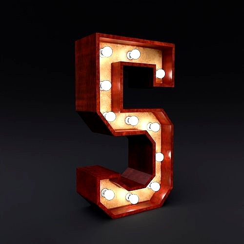 Marquee number five wooden led glow sign 3dmodel