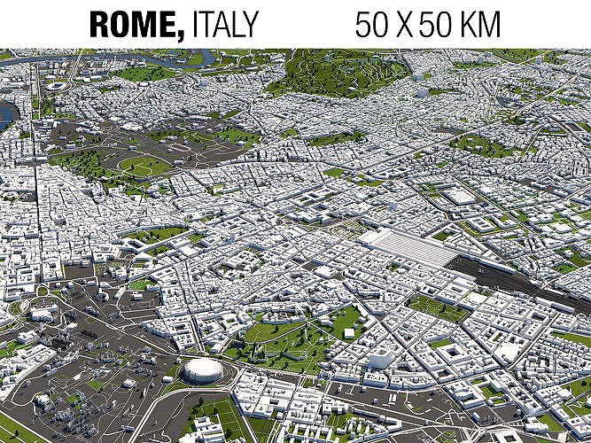 Rome Italy 50x50km City 3D Map model