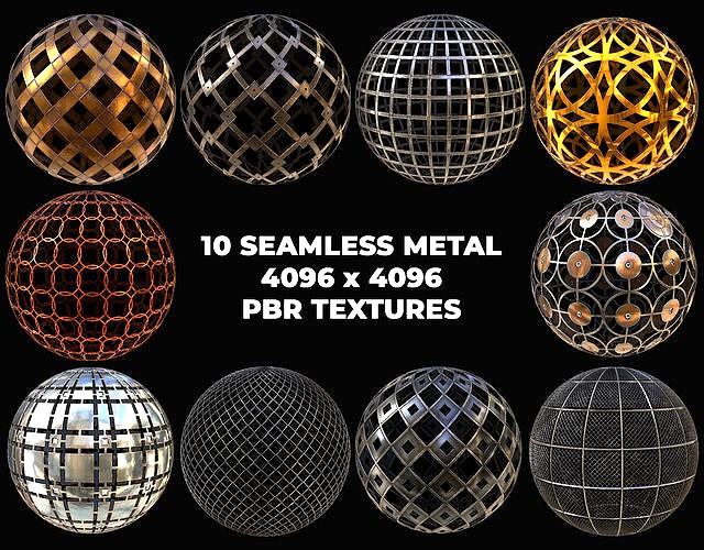 10 Seamless Metal Grids and Grates PBR Materials - Set 3d model