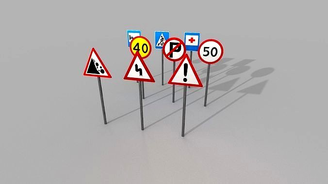 Road signs PBR low-poly game ready 3d model