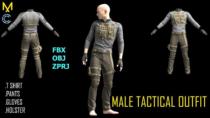 Male tactical outfit Marvelous Designer Clo 3d project model
