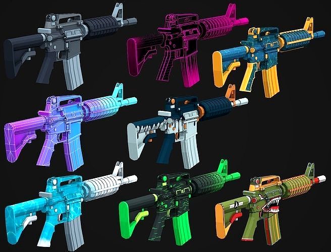 Stylized M4A1 - 7x Skins - Low Poly Mobile Ready 3d model