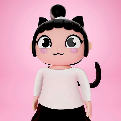 3D chibi catgirl character model