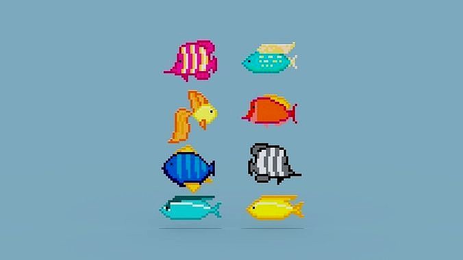 Pixel Fish Collection 3d model