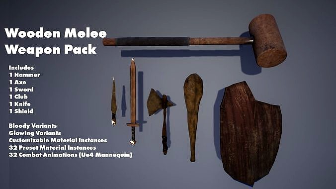 Wooden Weapon Melee Pack 3d model