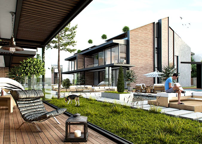 Modern Villa-Model of a two-storey Residential Building Complex 3d