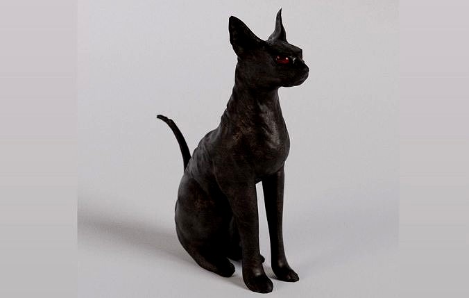 Red Eyed Cat Statue - Low Poly 3d model