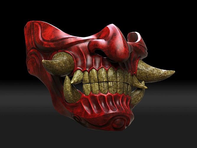 Traditional Japanese Hannya Half Mask 2 Oni Half Mask Samurai | 3D model