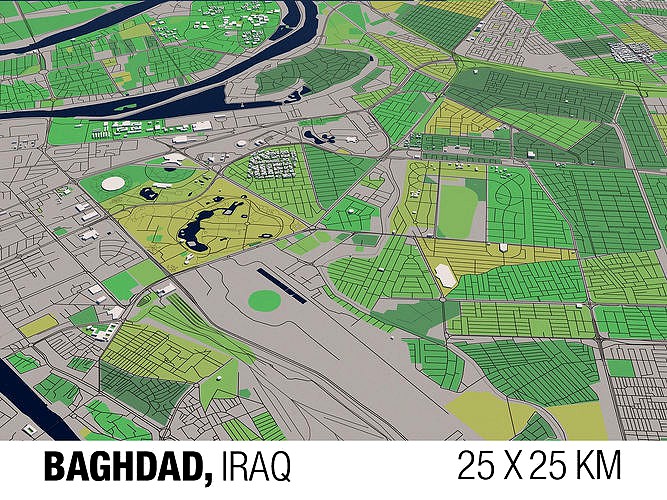 Baghdad Iraq 25x25km 3D City Map model