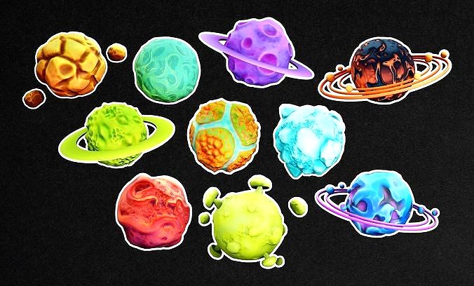 Low Poly Planets - Stylized Textures - Cartoon 3d model