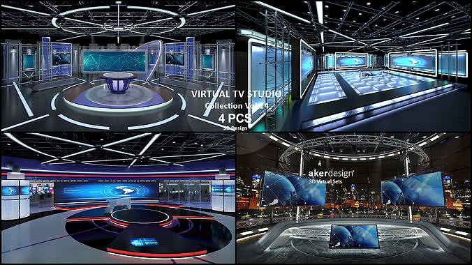 Virtual TV Studio Sets - Collection Vol 14 - 4 PCS DESIGN 3d model