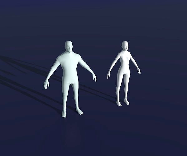 Male Female Body Base Mesh 28 Animations 3D Model 1k Polygons