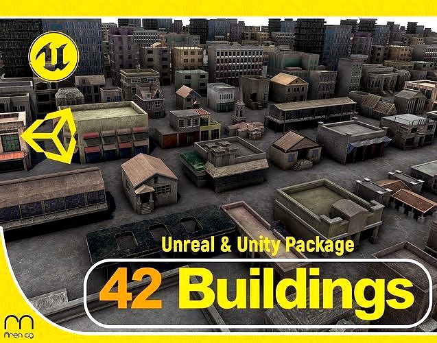 42 buildings for Unity and Unreal Engine Package 3d model