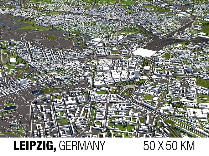 Leipzig Germany 50x50km 3D City Map model