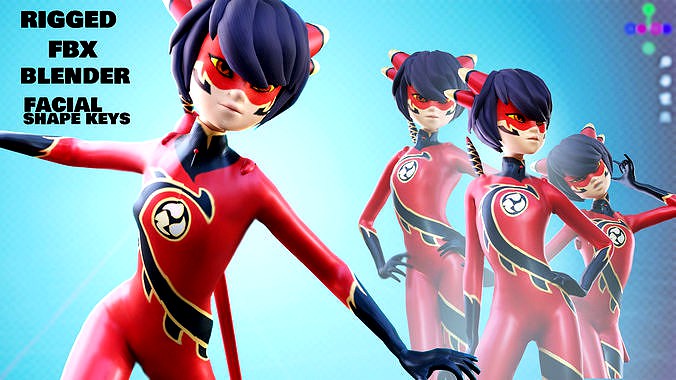 Ryuko Animated Rigged from Miraculous Ladybug 3d model
