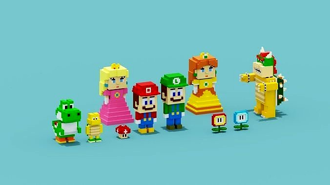 Voxel Super Mario Characters 3d model
