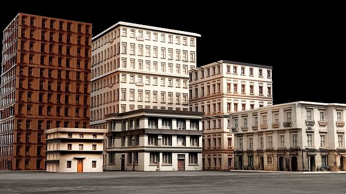 6 Realistic Low Poly Buildings 3d model