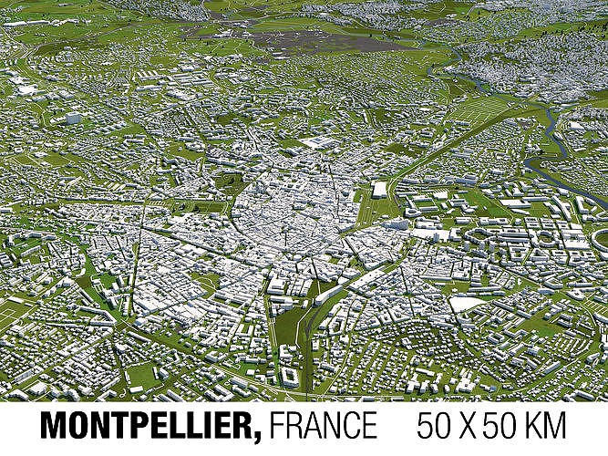 Montpellier France 50x50km 3D City Map model