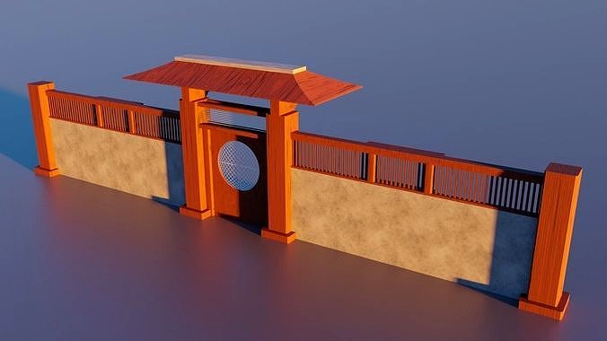 Japanese style front wall with gate 3d model