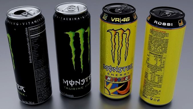 500 ML Aluminum Monster Energy Drink Cans Opened and Closed 3d model