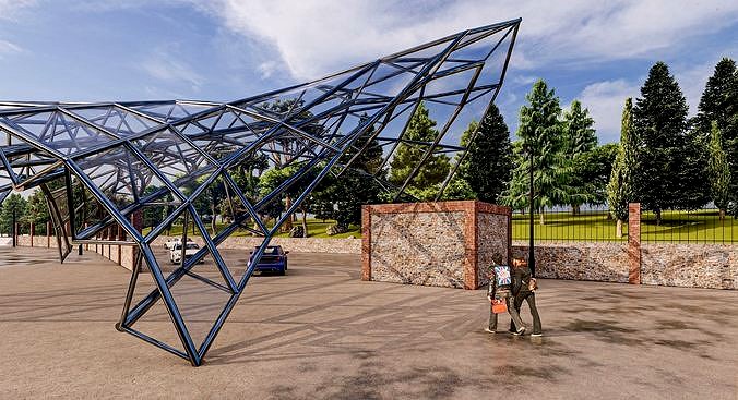 Space Frame Structure Top Cover Revit 3d model