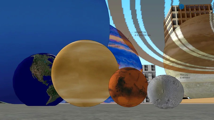 Solar system size comparison on a human scale 3d model