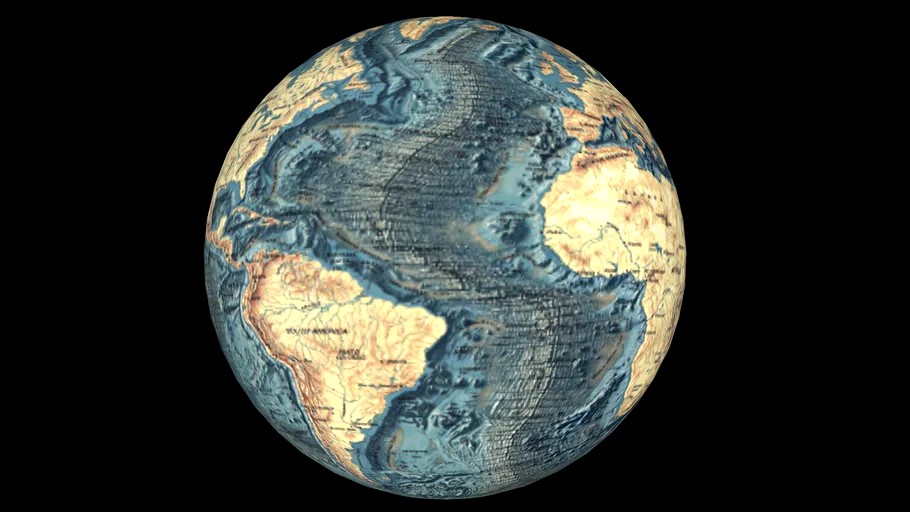 HD Marie Tharp distorted Mercator seabed globe map Floor of the Oceans ...