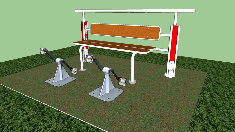 Bench with supports of metal tubes seat and backrest of boards with ...