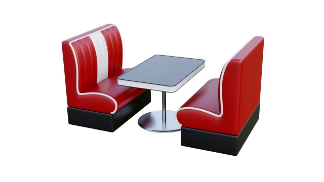 Retro Diner Booth and Table Set 3d model