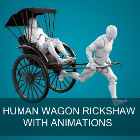 Human Wagon Rickshaw With Animations 3d model