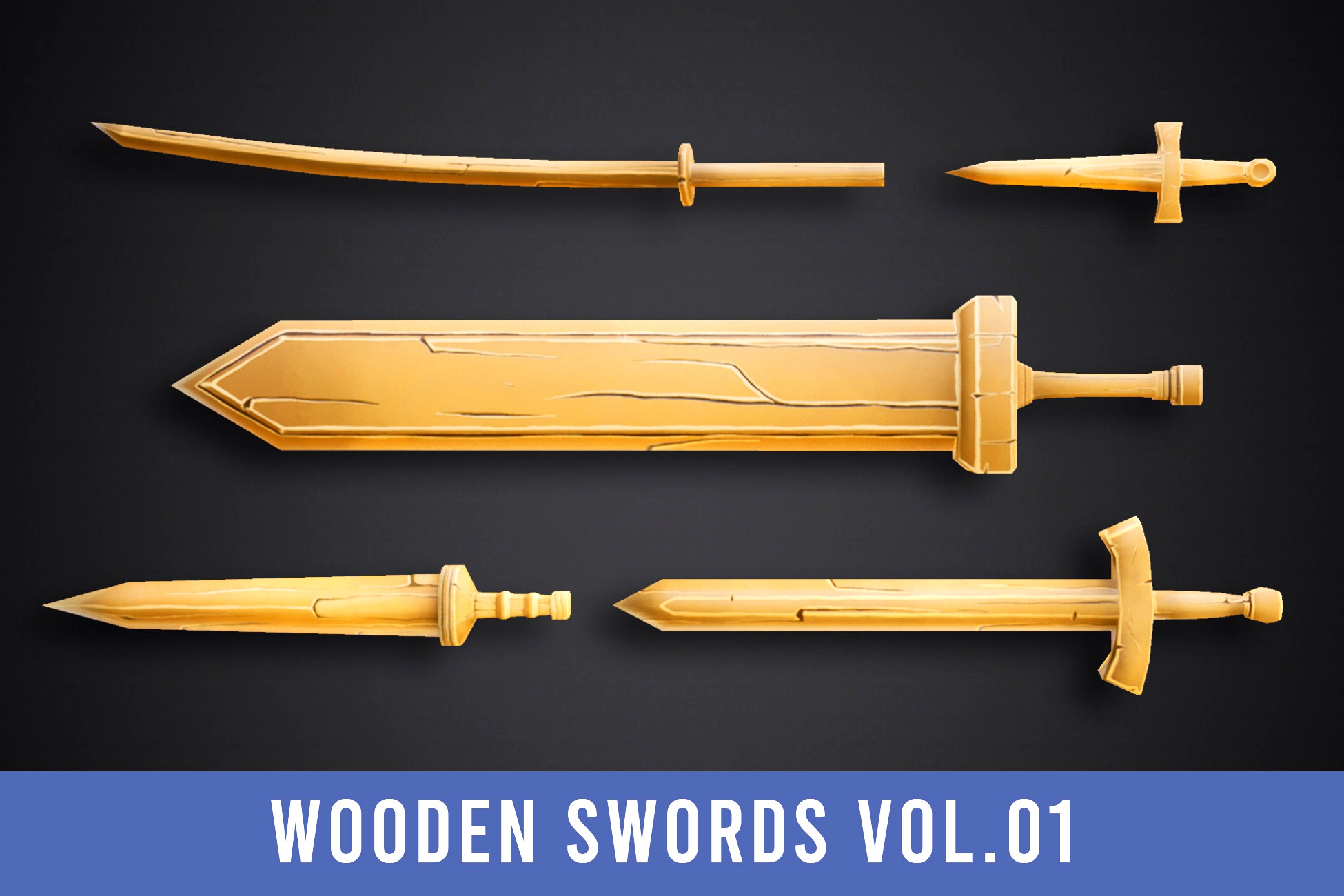 Stylized Wooden Swords Vol. 01 3d model