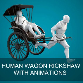 Human Wagon Rickshaw With Animations 3d model