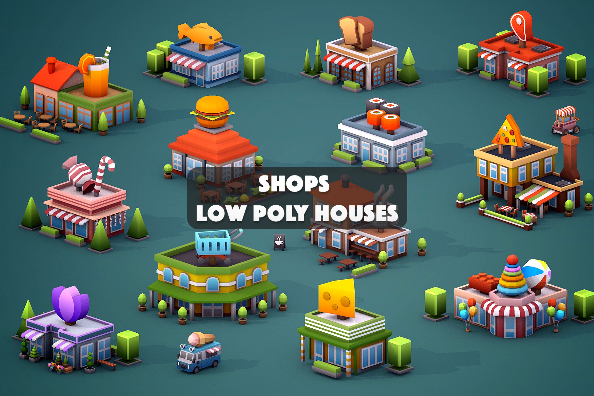 Shops Low Poly Houses 3d model
