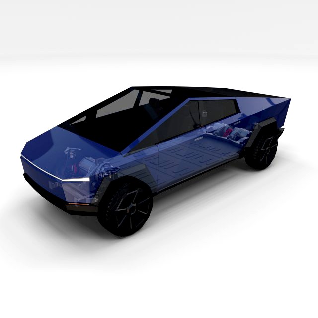 tesla cybertruck with chassis blue 3d model