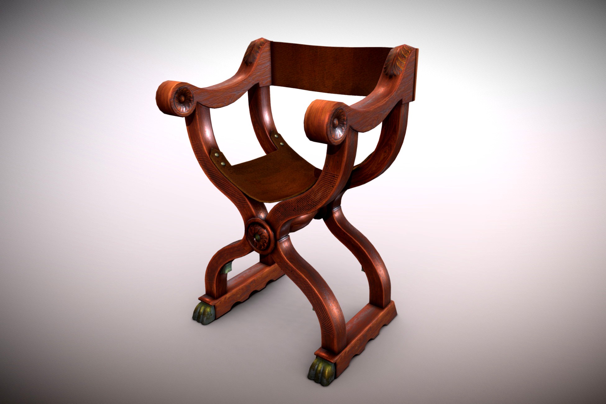 Medieval wooden armchair 3d model