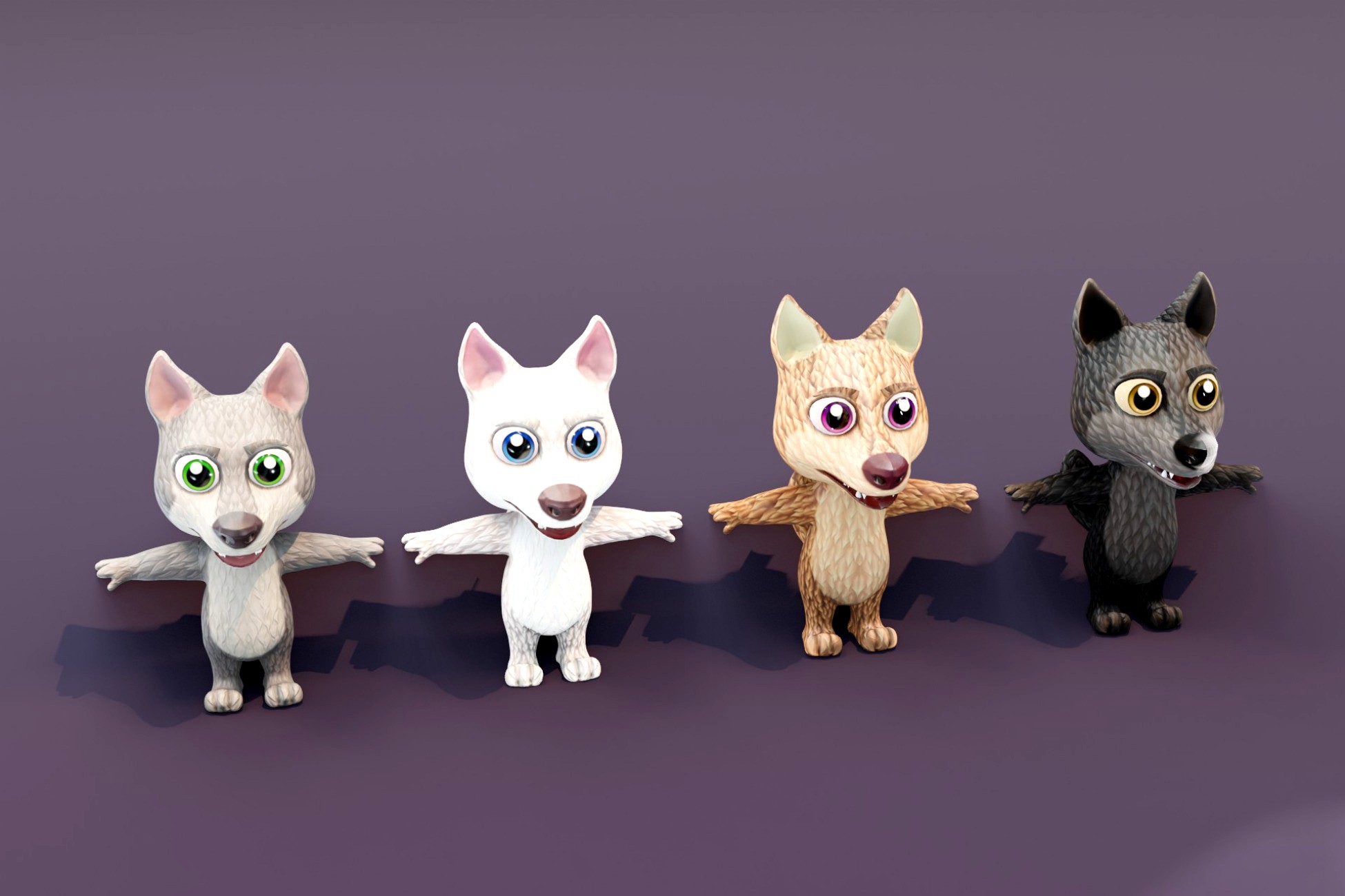 Cartoon Wolf Animated 3D Models Pack