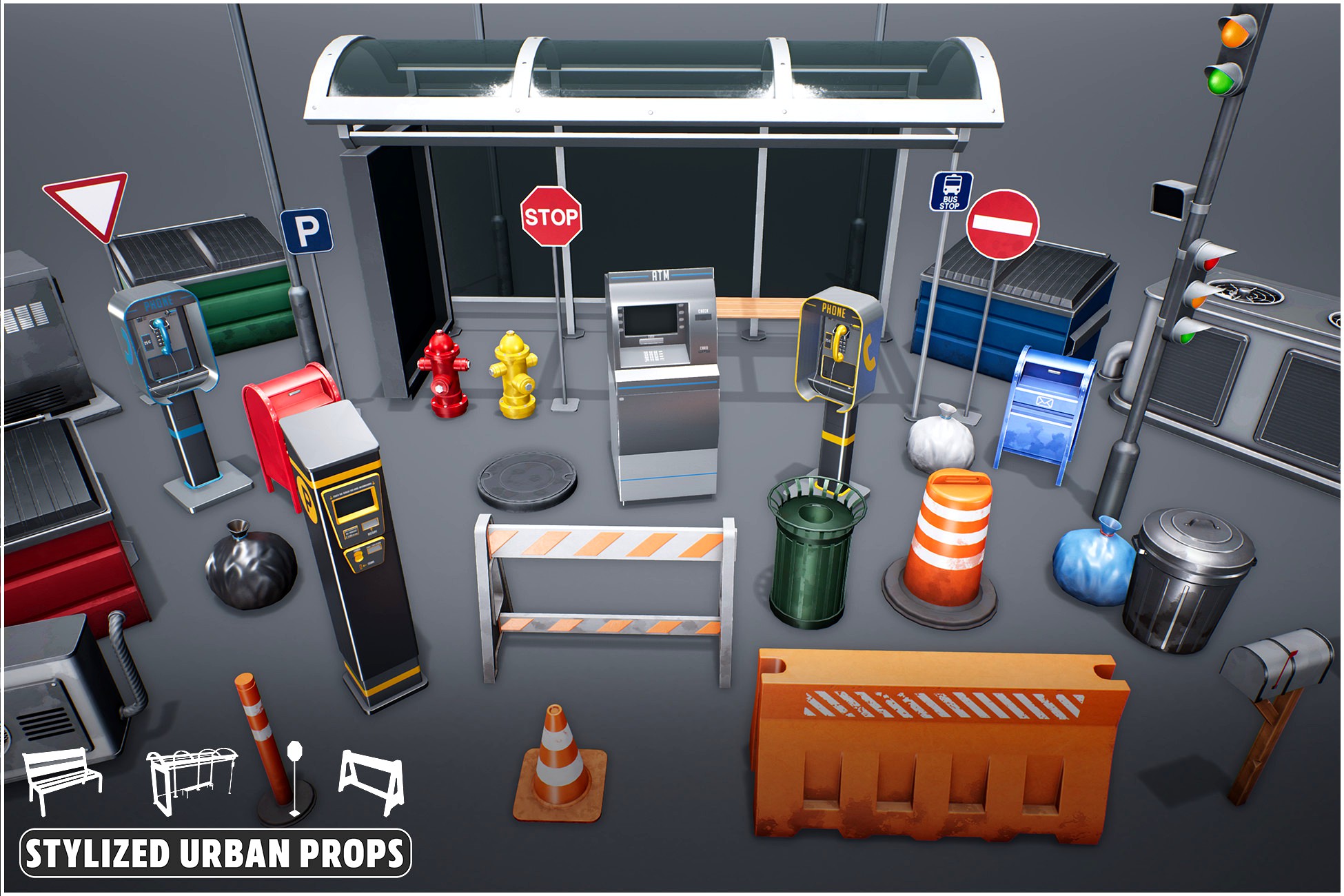 Stylized Urban Props 3d model