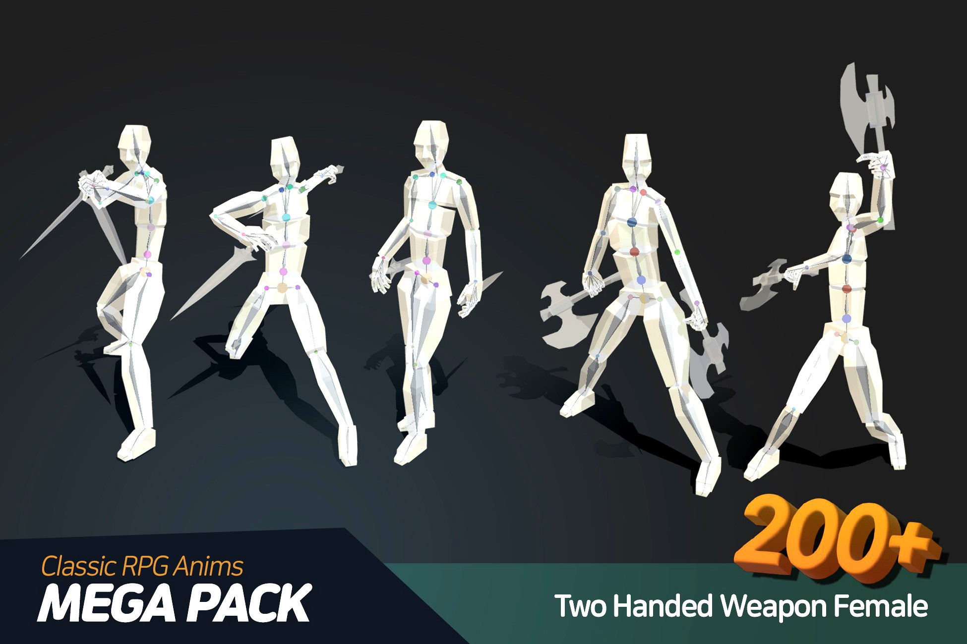RPG Animation Mega Pack [Two handed weapon Female] 3d model